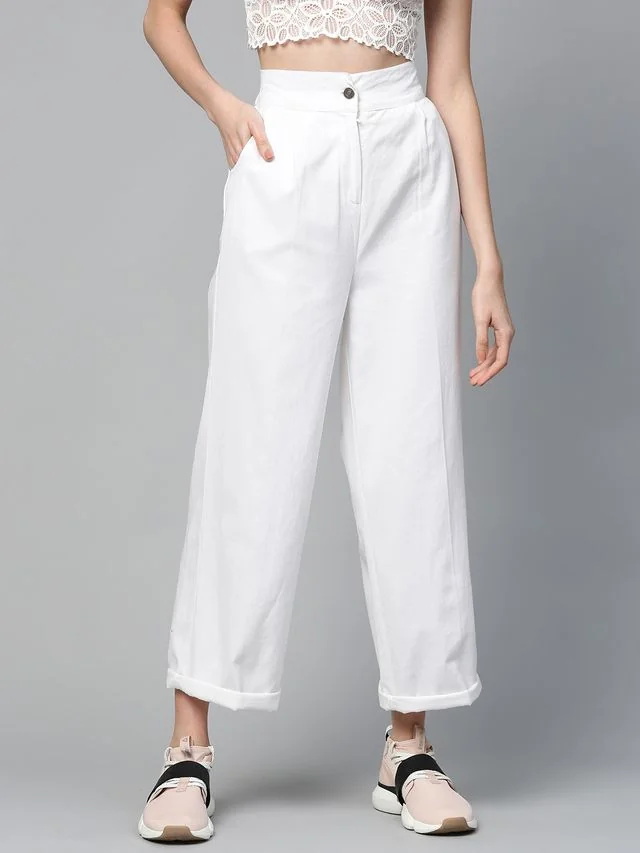 Buy - Women's White Casual Solid Straight Fit Trouser online - Zilo ...